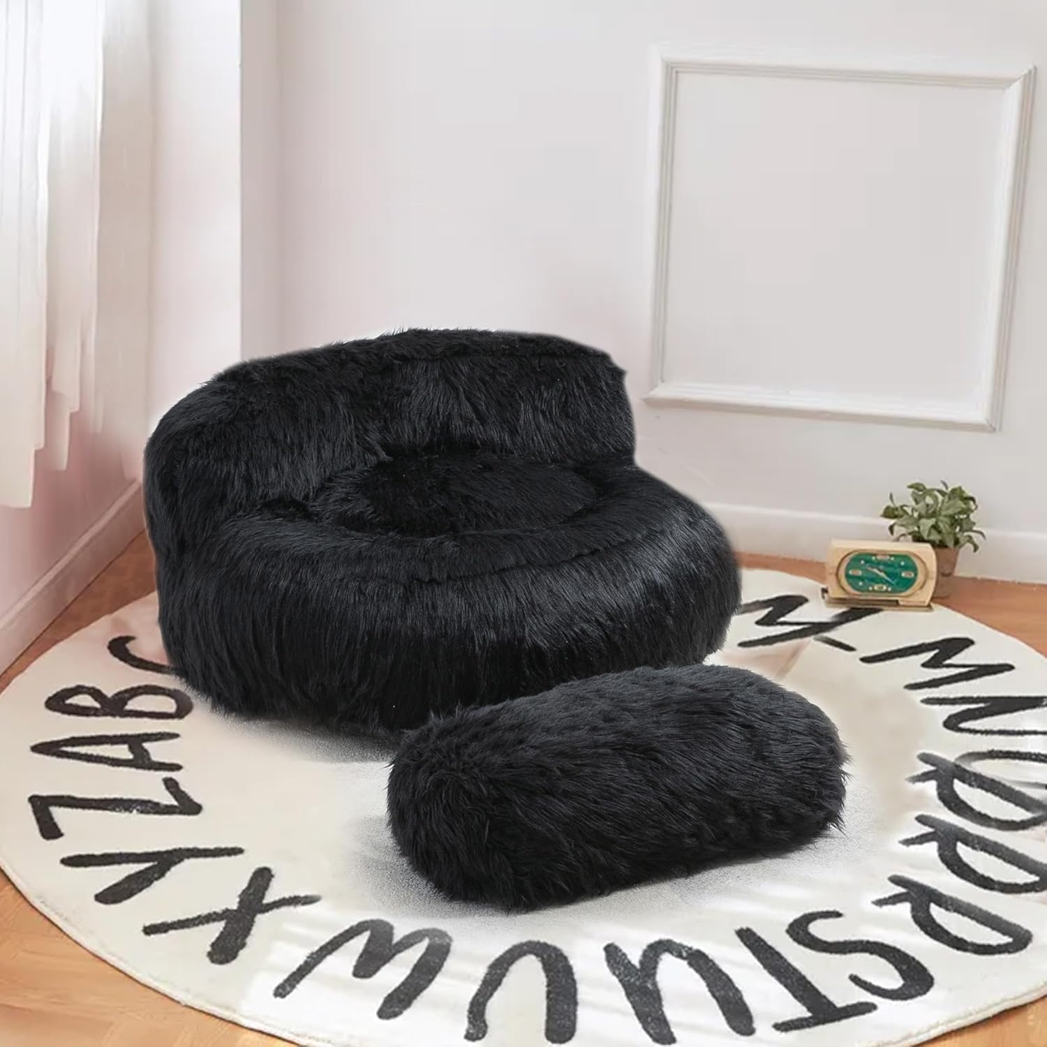 Amazon.com: SZLIZCCC Large Plush Fluffy Bean Bag Chair with Ottoman,for ...