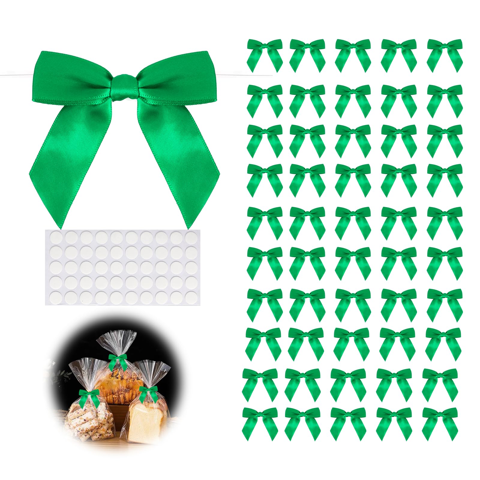 Amazon.com: 50pcs Green Twist Tie Bows, 3.5" Satin Ribbon Pre Tied ...