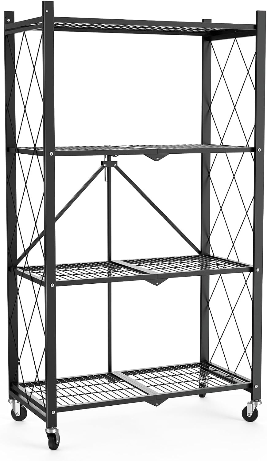 Amazon.com: FREGREE 50" H 4 Tier Foldable Storage Shelf with Wheels ...