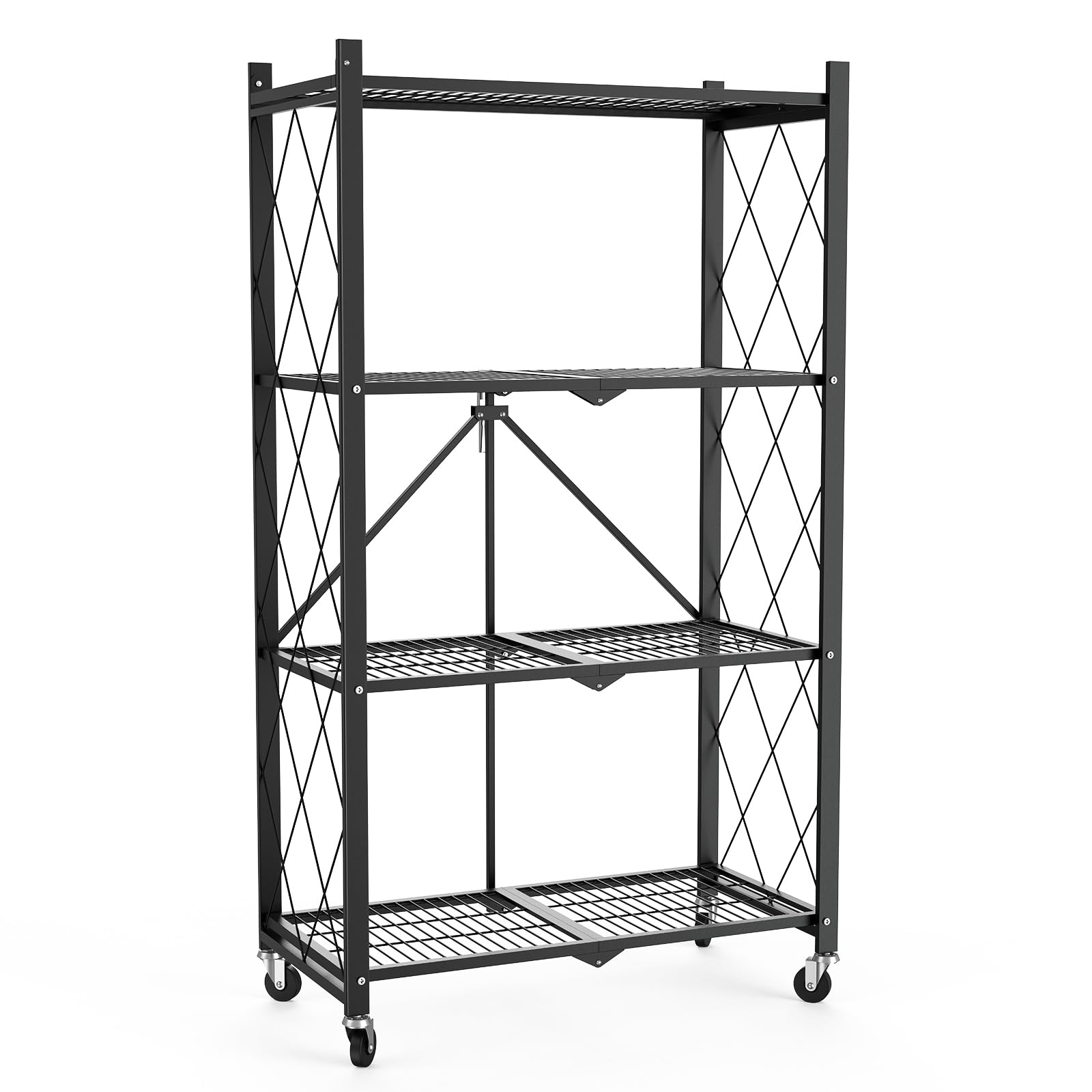Amazon.com: FREGREE 50" H 4 Tier Foldable Storage Shelf with Wheels ...
