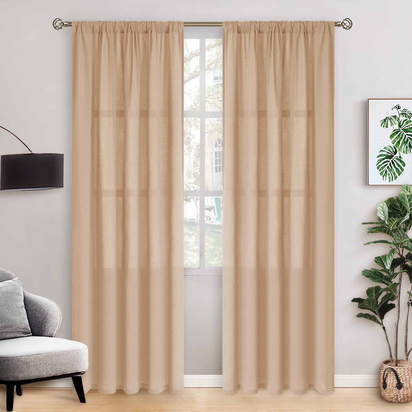Amazon.com: BGment Linen Look Semi Sheer Curtains 95 Inch for Living ...