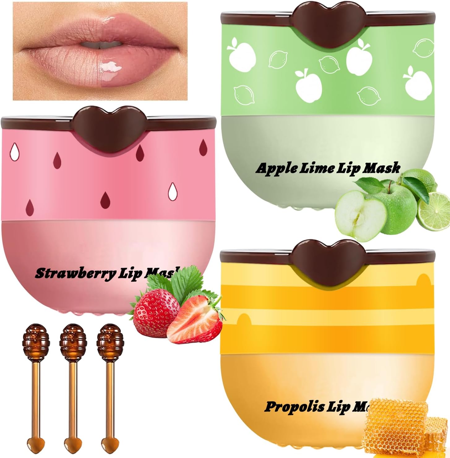 Amazon.com : 3Pcs Lip Balm Honey Pot with Stick, Honey Strawberry Apple ...