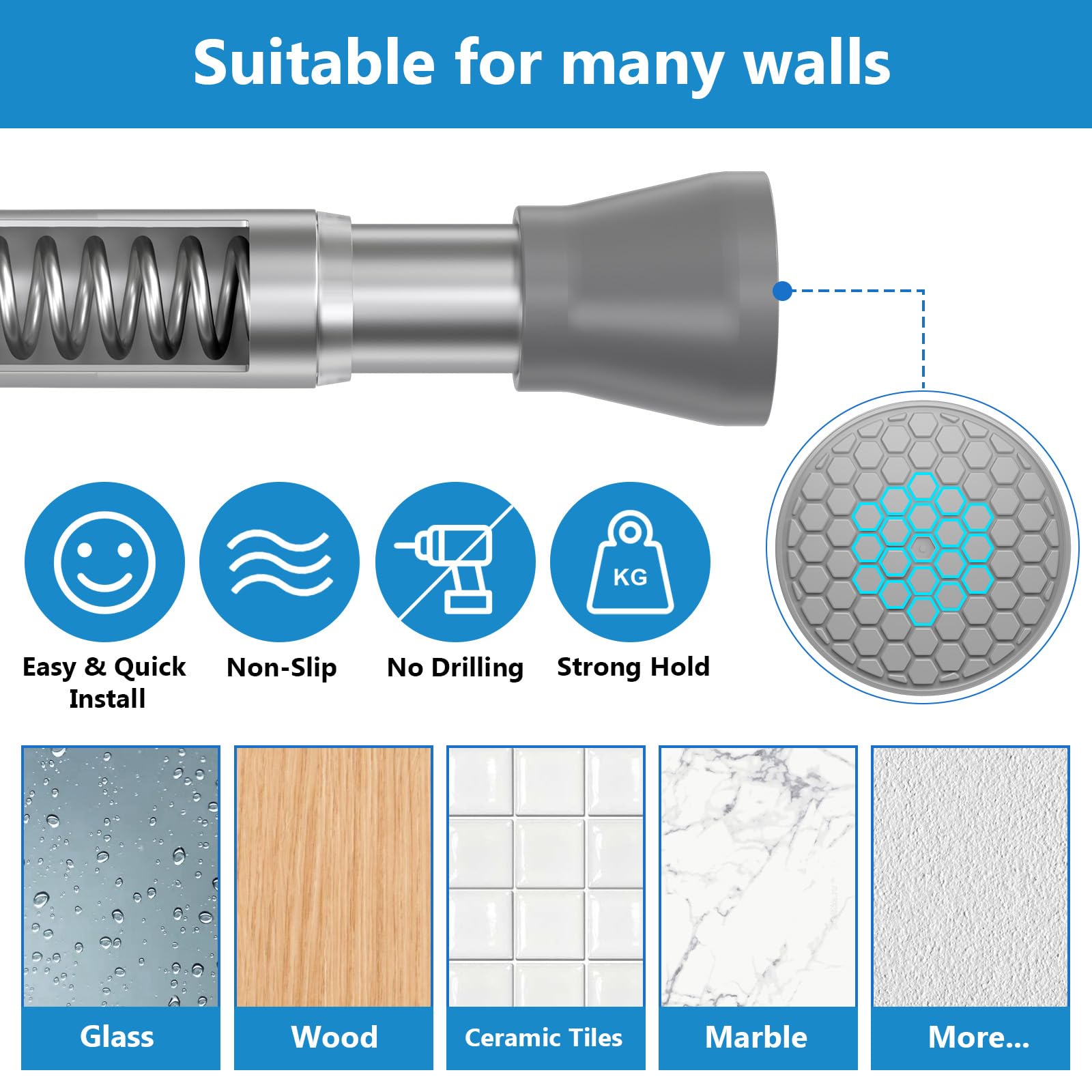 Snapklik.com : Tension Curtain Rod No Drilling Tension Rods For Windows ...