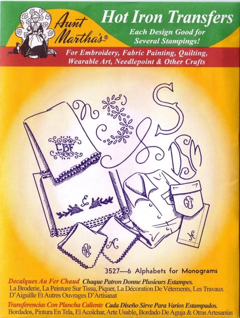 Amazon.com: 6 Alphabets for Monograms Aunt Martha's Hot Iron Embroidery ...
