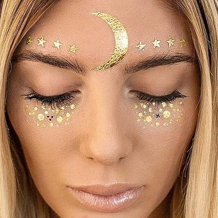 Amazon.com : 9 Sheets Face Temporary Face Tattoo, 6 Sheets Metallic ...