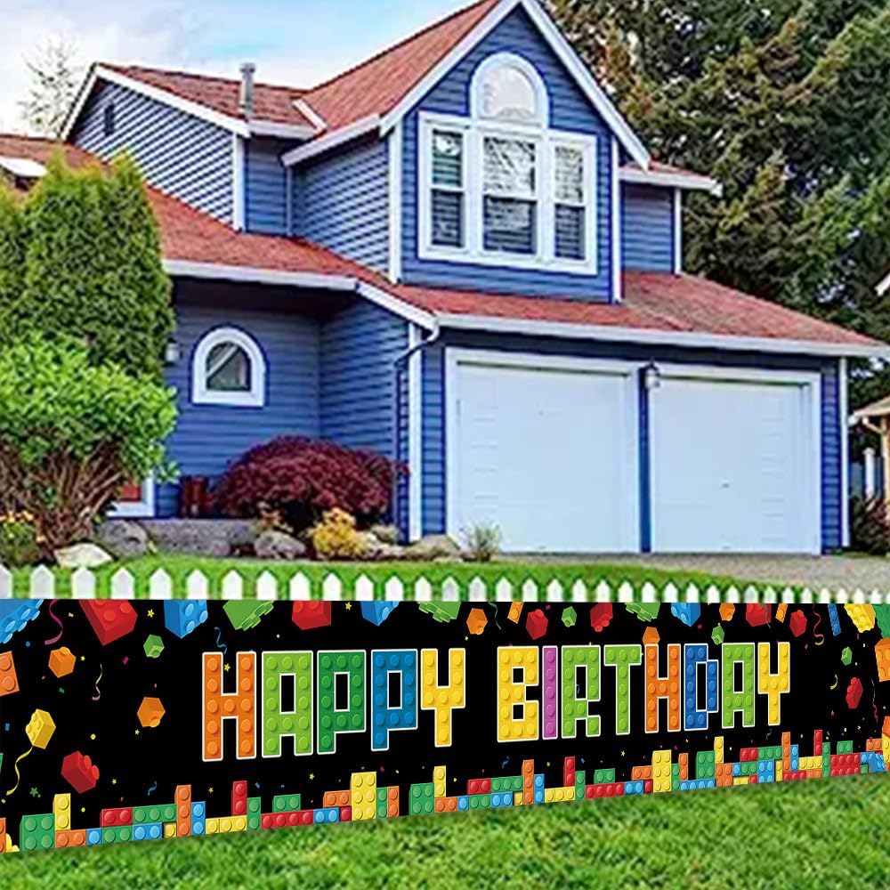 Amazon.com: DOTOOMA 118x20inch Building Block Banner Props Colorful ...