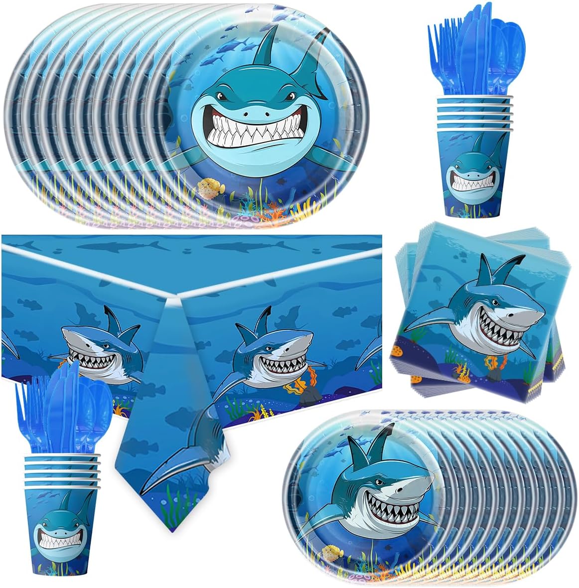 Amazon.com: JU XIN 81pcs Shark Party Supplies Tableware Plates Napkins ...