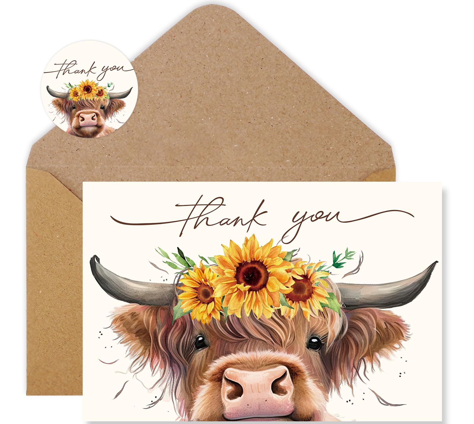 Snapklik.com : Whaline 36Pcs Highland Cow Thank You Cards