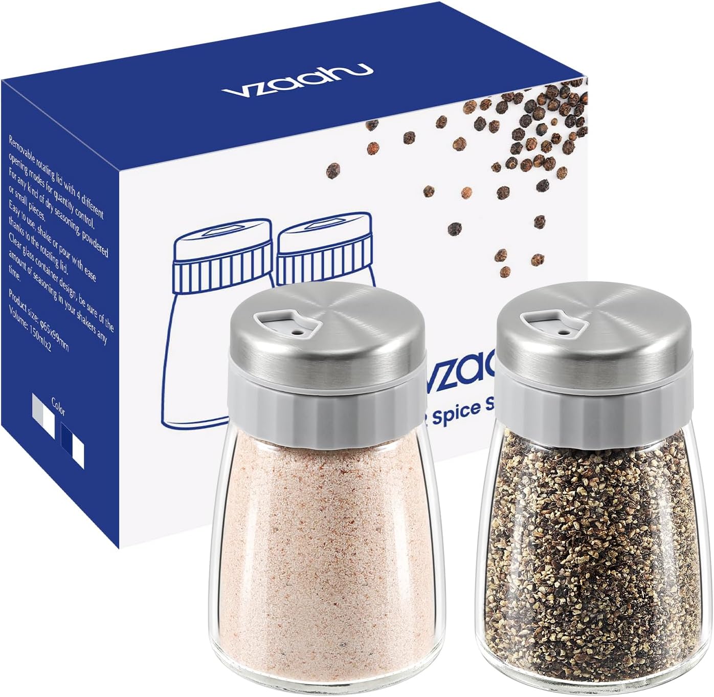 Moisture Proof Salt and Pepper Shakers, Black and White Lids Spring ...