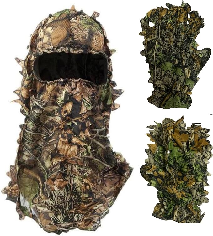 Amazon.com : SXAOZYRS 2-Piece Set Ghillie Camouflage 3D Leafy Full Face ...