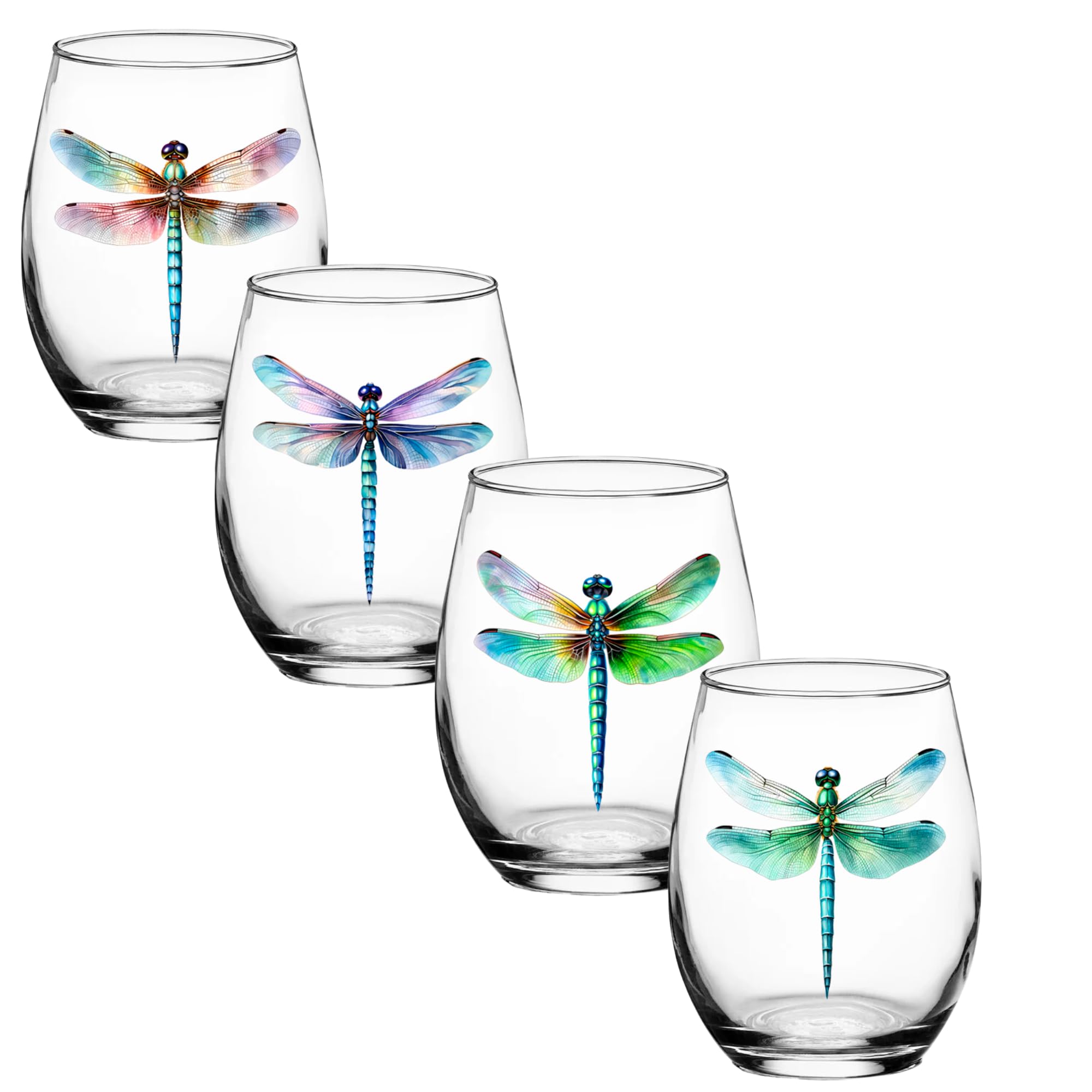 Amazon.com | FOURKLEE Dragonfly Stemless Wine Glasses Set of 4 18 oz- Dragonfly Red Wine Glass ...