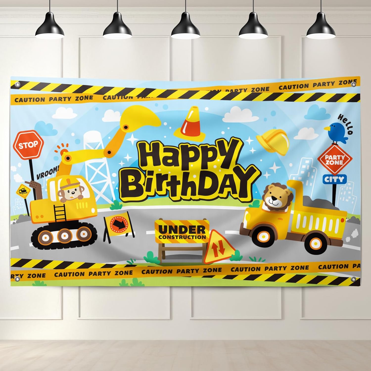 Amazon.com: Construction Happy Birthday Backdrop Banner Construction ...
