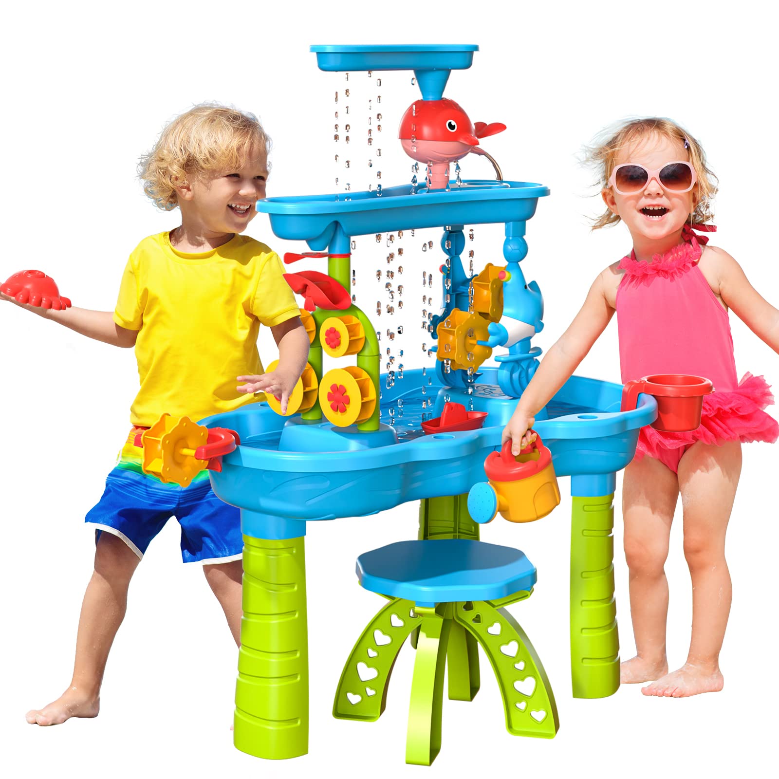EPPO 3 Tier Sand and Water Table Toy for Kids, Water Showers Pond Water ...