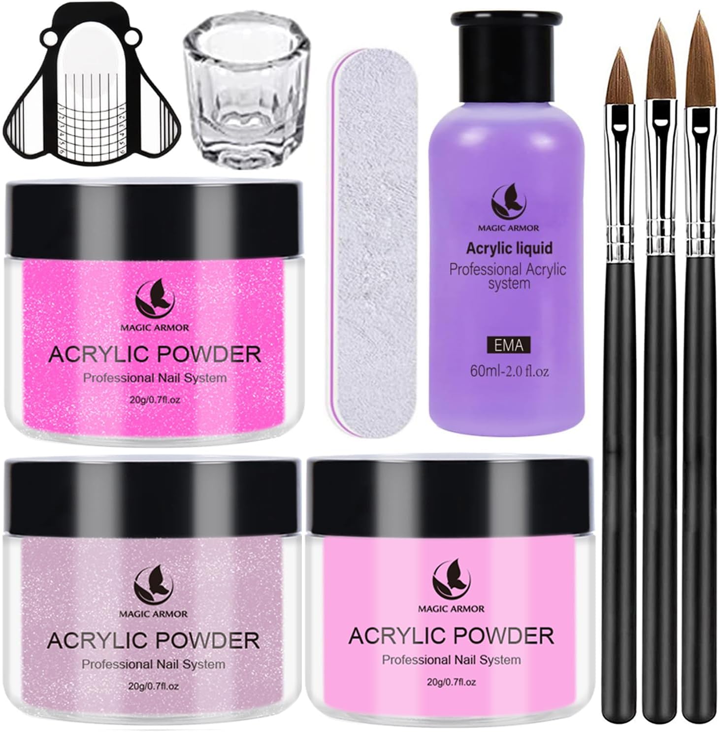 MAGIC ARMOR Acrylic Nail Kit - Professional Liquid & Powder Set with ...