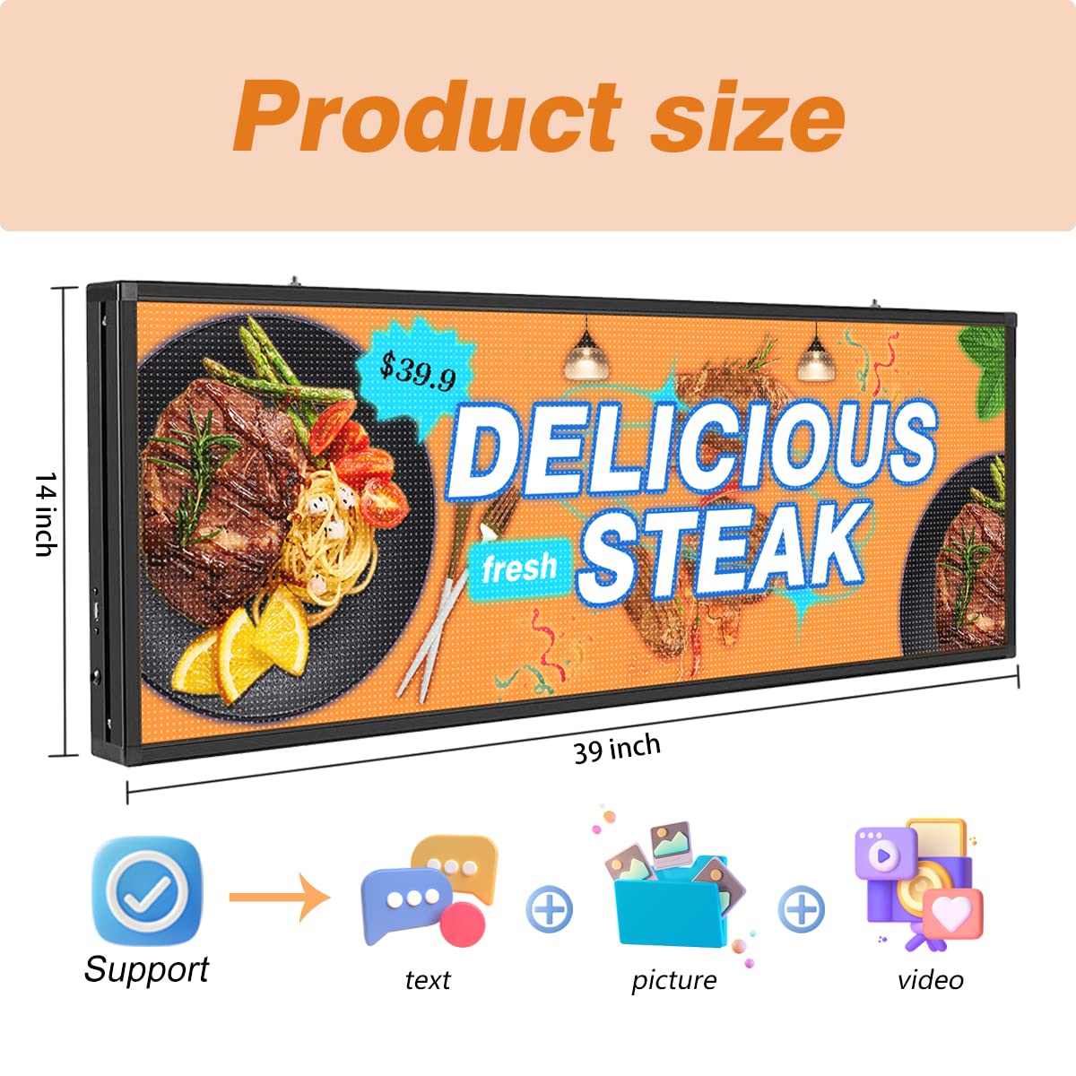 P5 LED Scrolling Sign WiFi + USB Programmable, RGB Full Color 39'' x ...