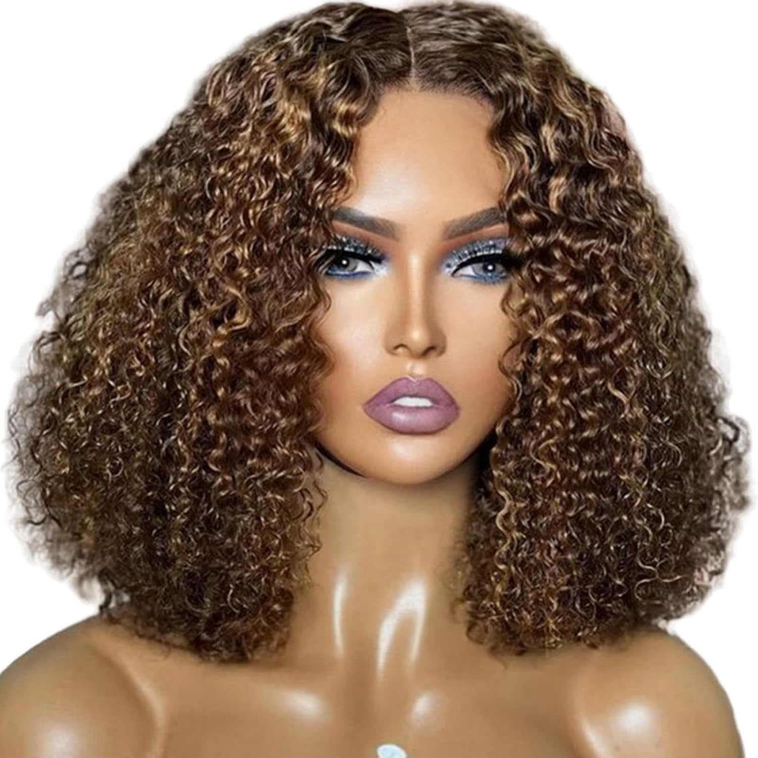Curl Lace Human Wigs 13 * 4, Highlight Honey Blonde Kinky Curly Human ...