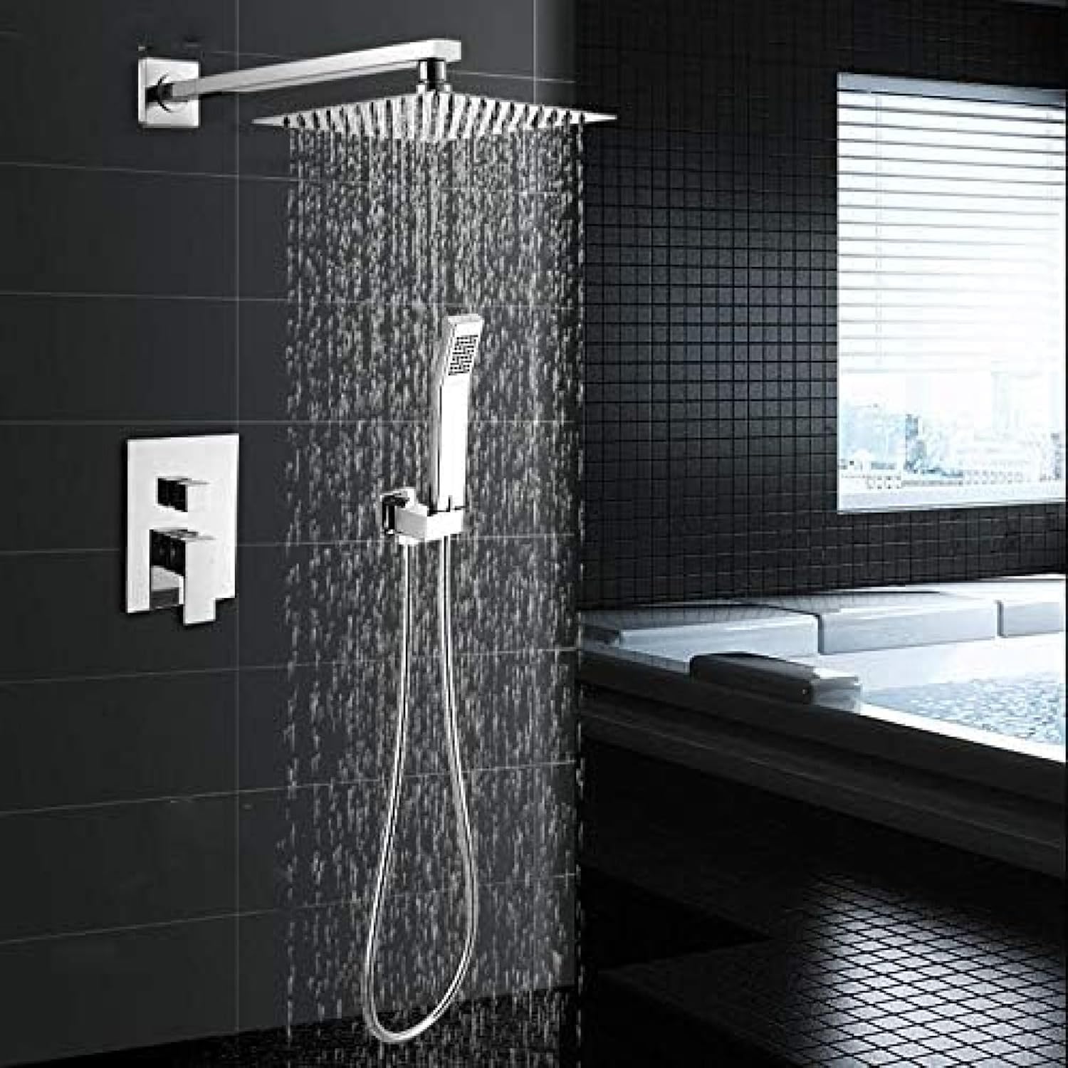 Stainless Steel Concealed Shower Set Faucet Square Chrome Rainfall ...