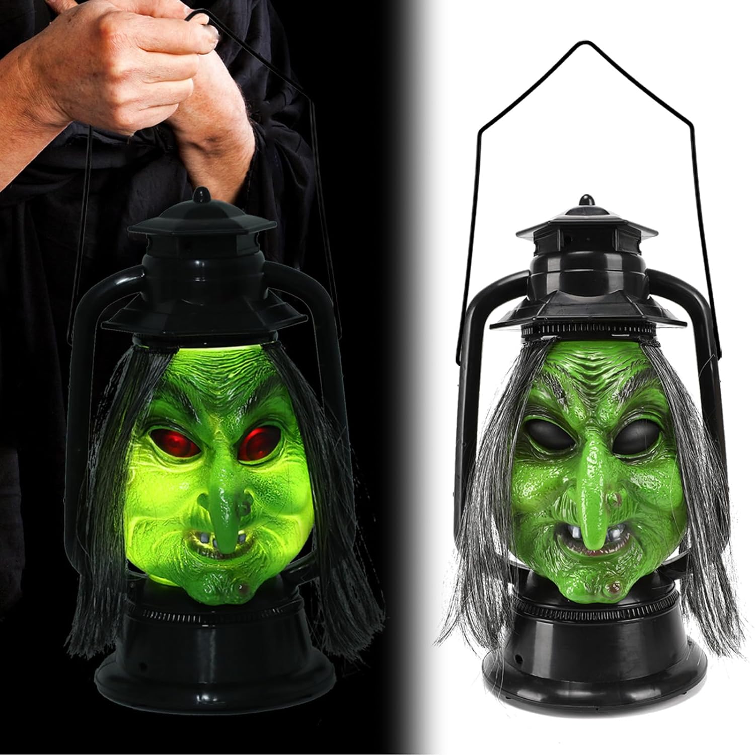 Amazon.com: Halloween Witch Head Lanterns, Plastic Witch with Black Cat ...