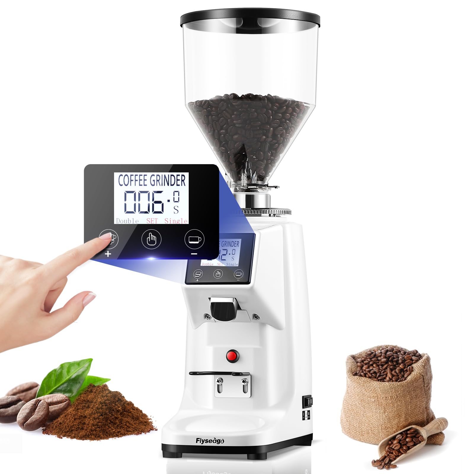 Amazon.com: Flyseago Commercial Coffee Grinder Electric Flat Burr ...