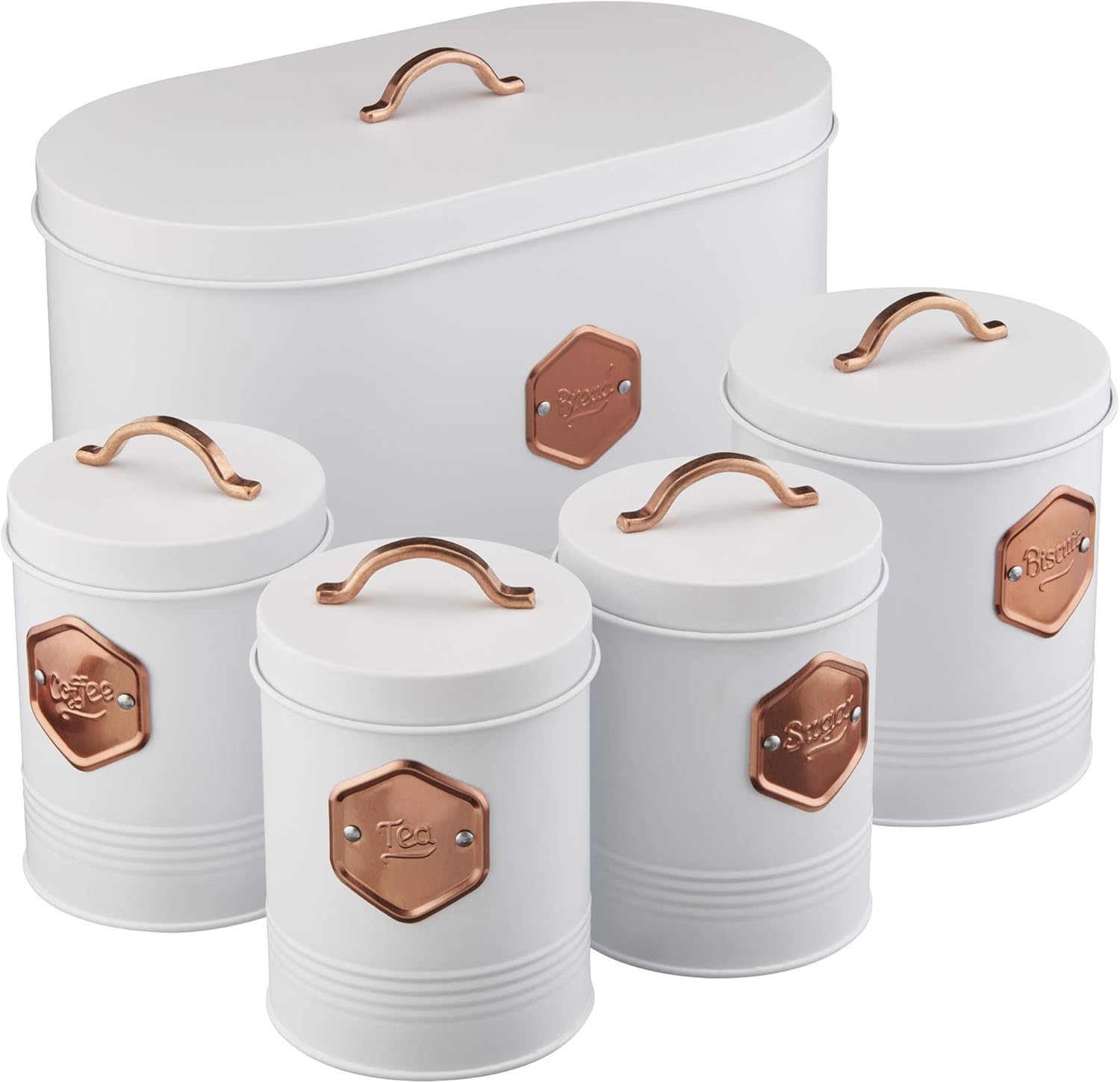 Cooks Professional Kitchen Storage Canister Set 5 Piece Tin Containers ...