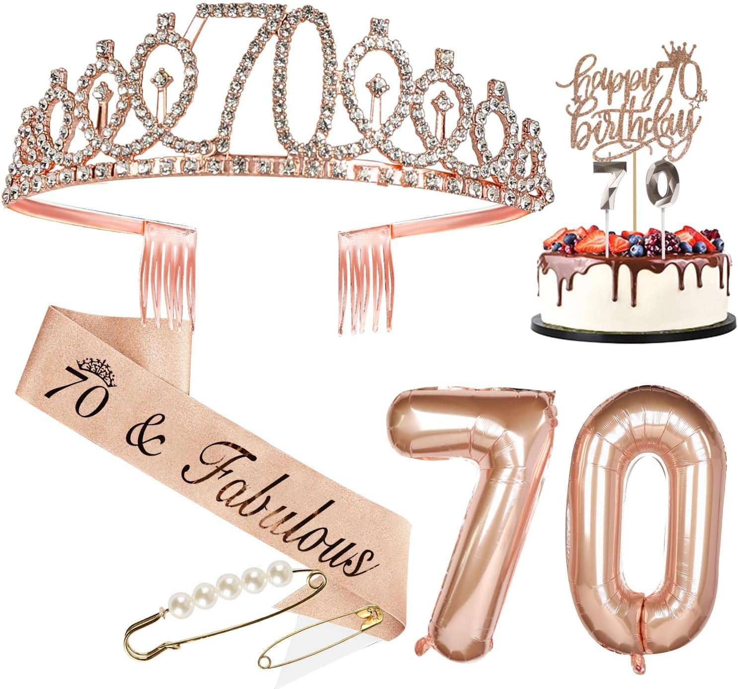 9pcs Birthday Decoration for 70th Women CoFashion 70 Birthday Sash and ...