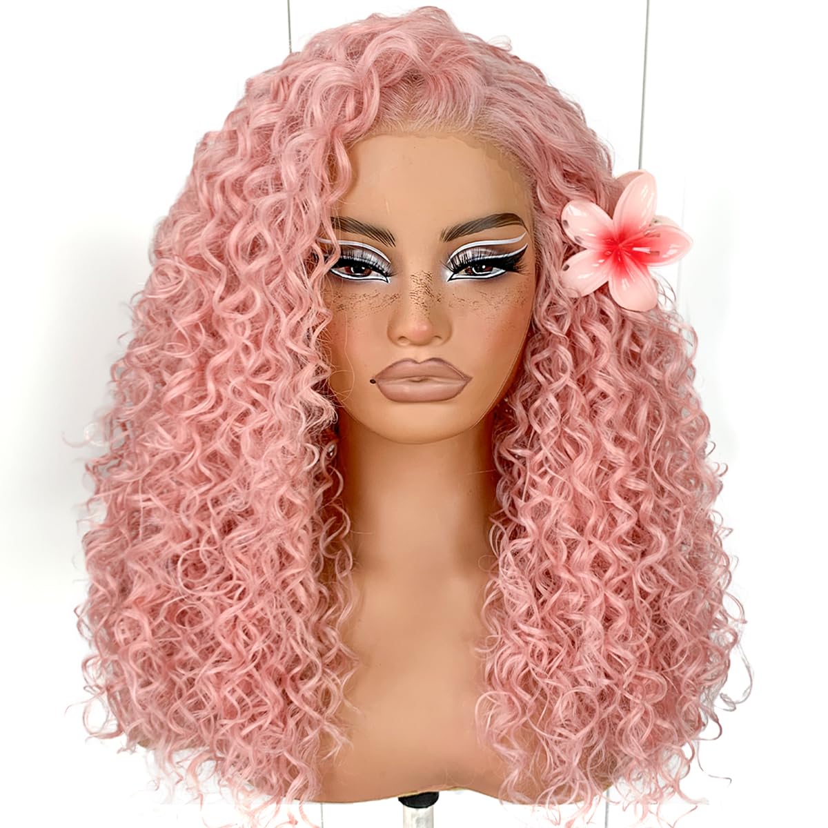 Amazon.com : MITIMES 13x6 Pink Curly wig Wear And Go Glueless Wig Pre ...