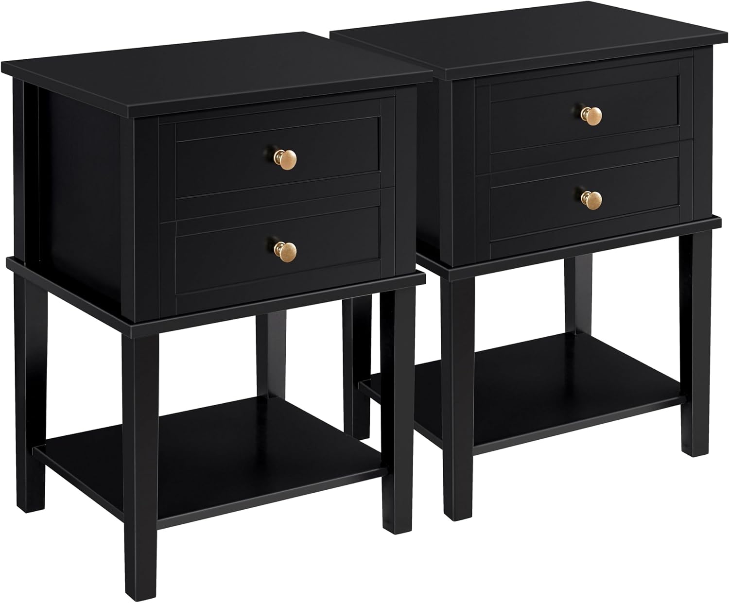 Yaheetech 2pcs Black Bedside Tables, Wood Nightstand Storage Cabinet ...