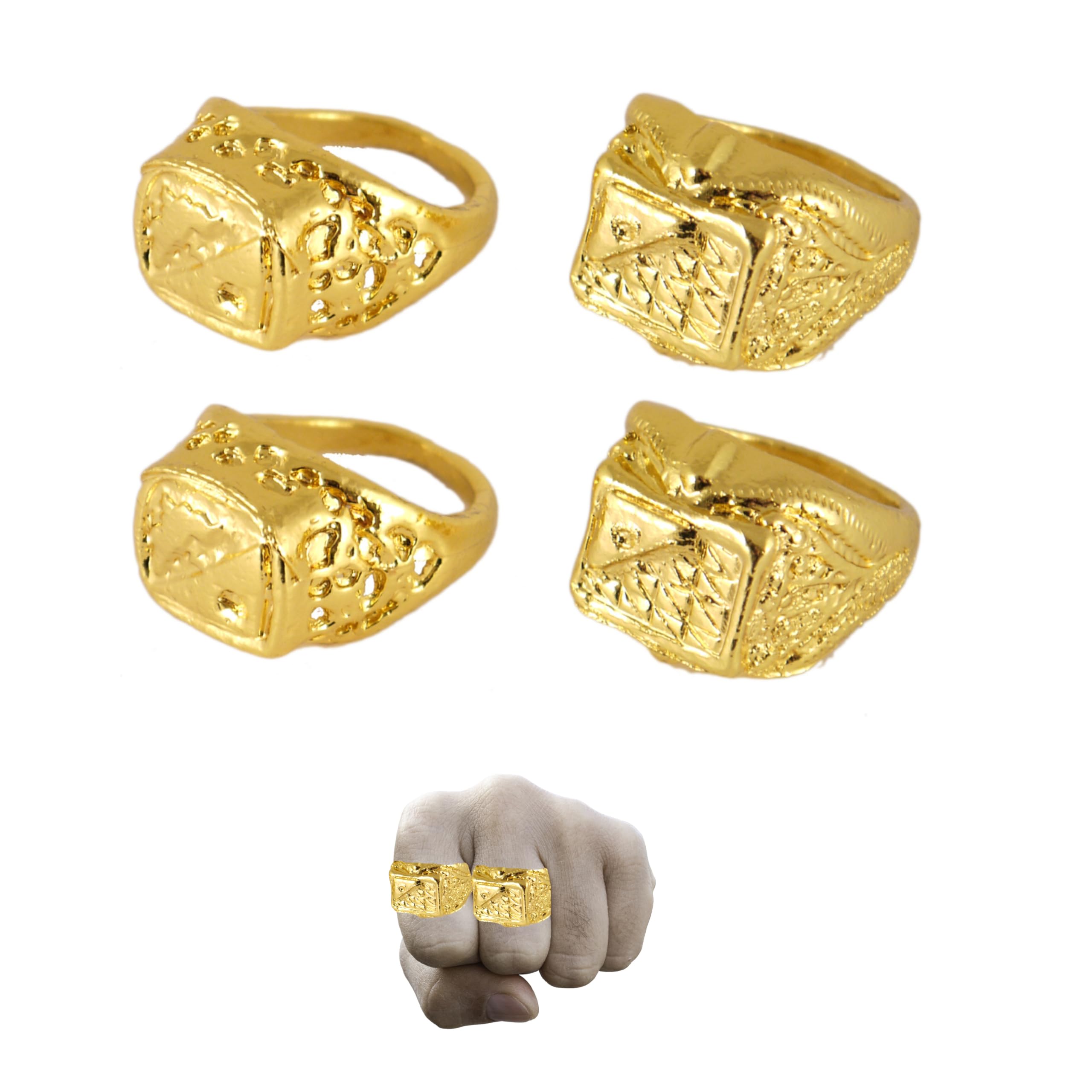 Lizzy 4 x Adult Gold Gangster Ring | Reusable Plastic 80s 90s Pimp ...