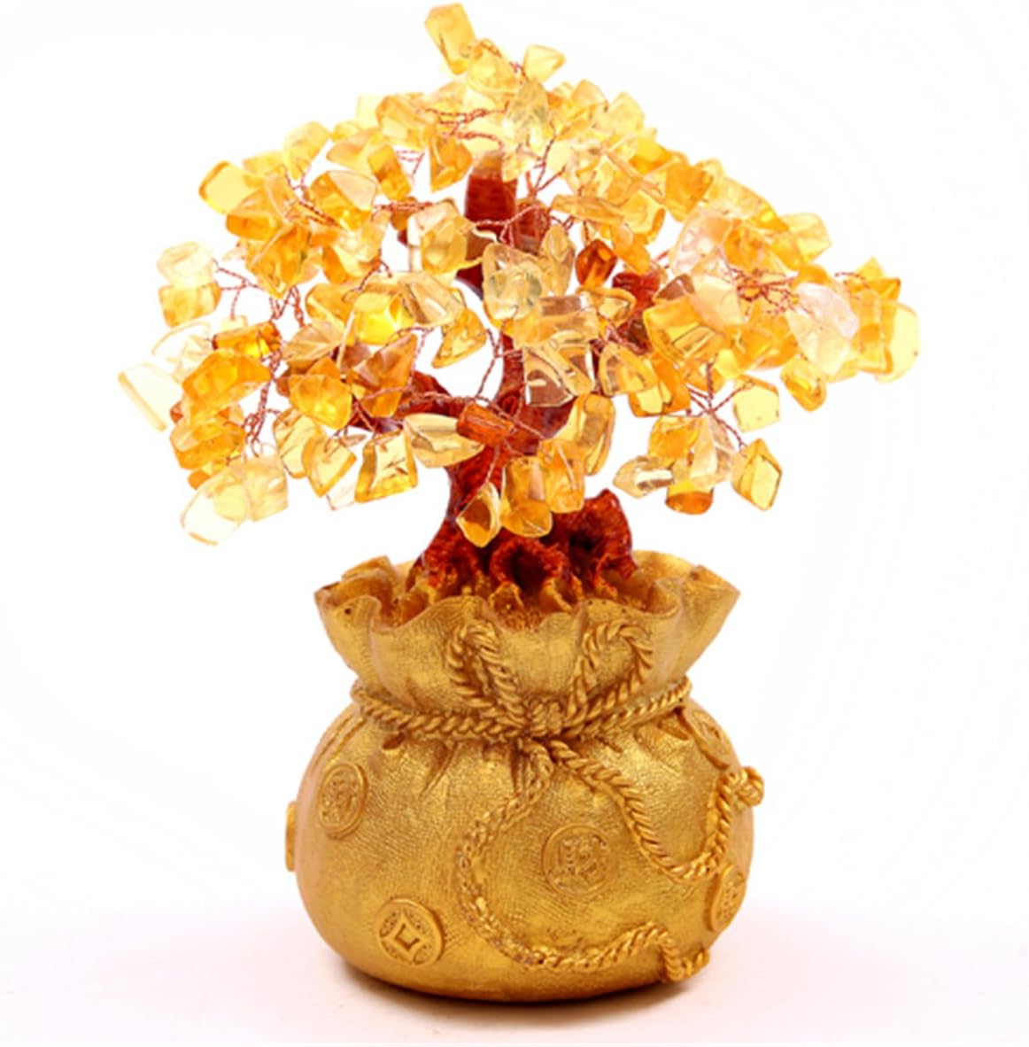 7" Feng Shui Citrine/Yellow Crystal Money Tree in a Money Bag for ...