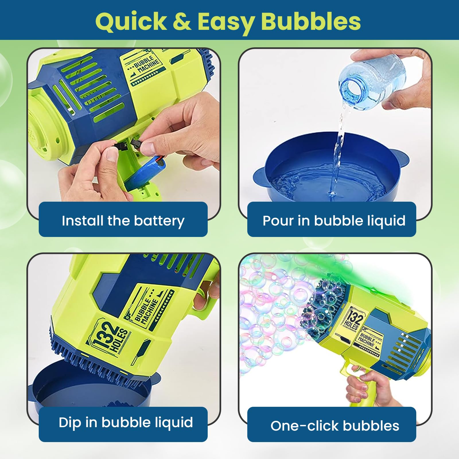 Pro Deals Bubble Machine Gun 132 Holes Bubble Blower | Rocket Launcher Bubble Maker with ...
