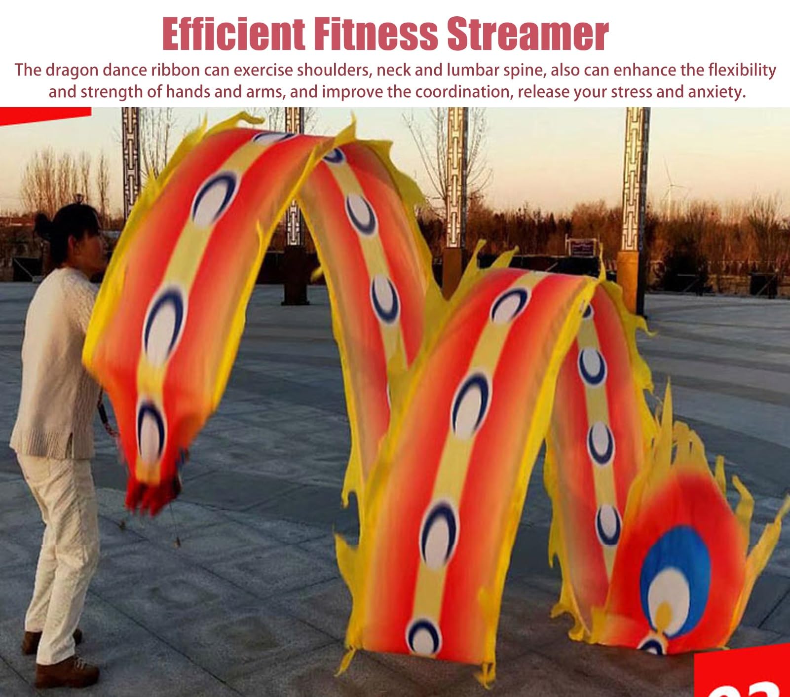 Dragon Poi CMYUN 26ft Colorful Streamer With Head | 8m Silk Ribbon ...