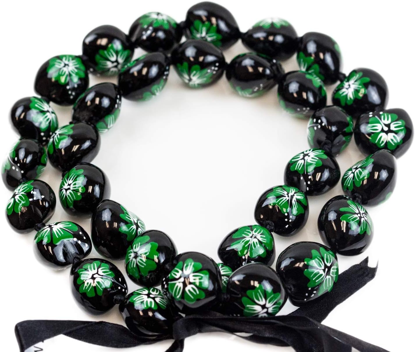 Barbra Collection Green Hibiscus Flower Kukui Nut Beads Necklaces ...