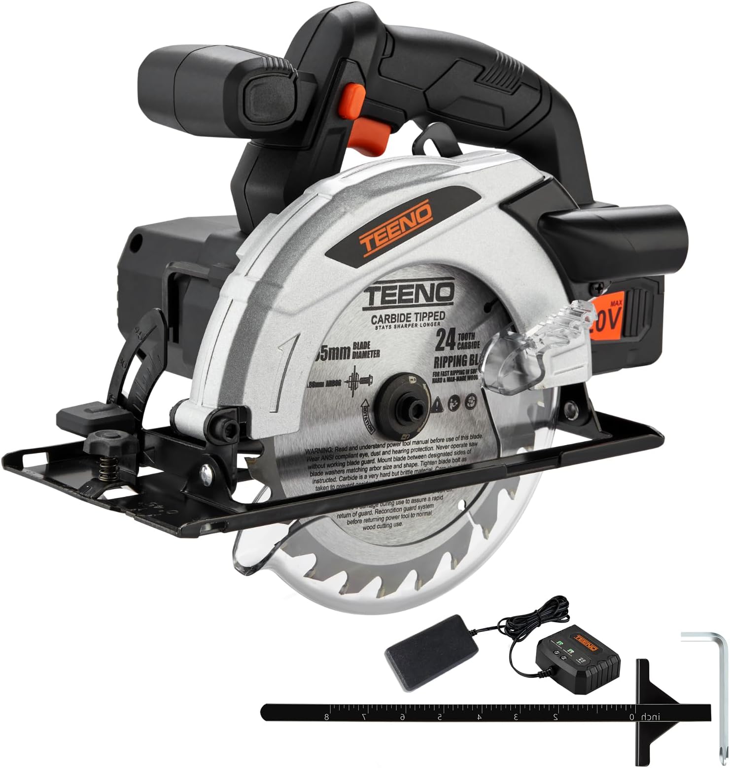 TEENO Cordless Circular Saw with 4.0Ah Lithium-Ion Battery,4000RPM ...