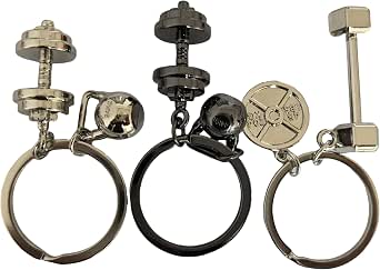 Amazon.com: Zinc Alloy Dumbbell Key Chains Set of 3 PCS(Black Silver ...