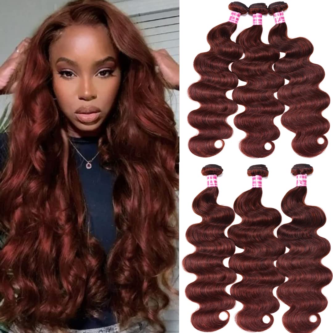 Amazon.com : Nadula 12A Reddish Brown Body Wave Human Hair Weave 3 ...