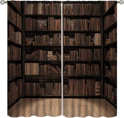 Amazon.com: Focusbrite Vintage Bookshelf Curtains, Library Learning ...