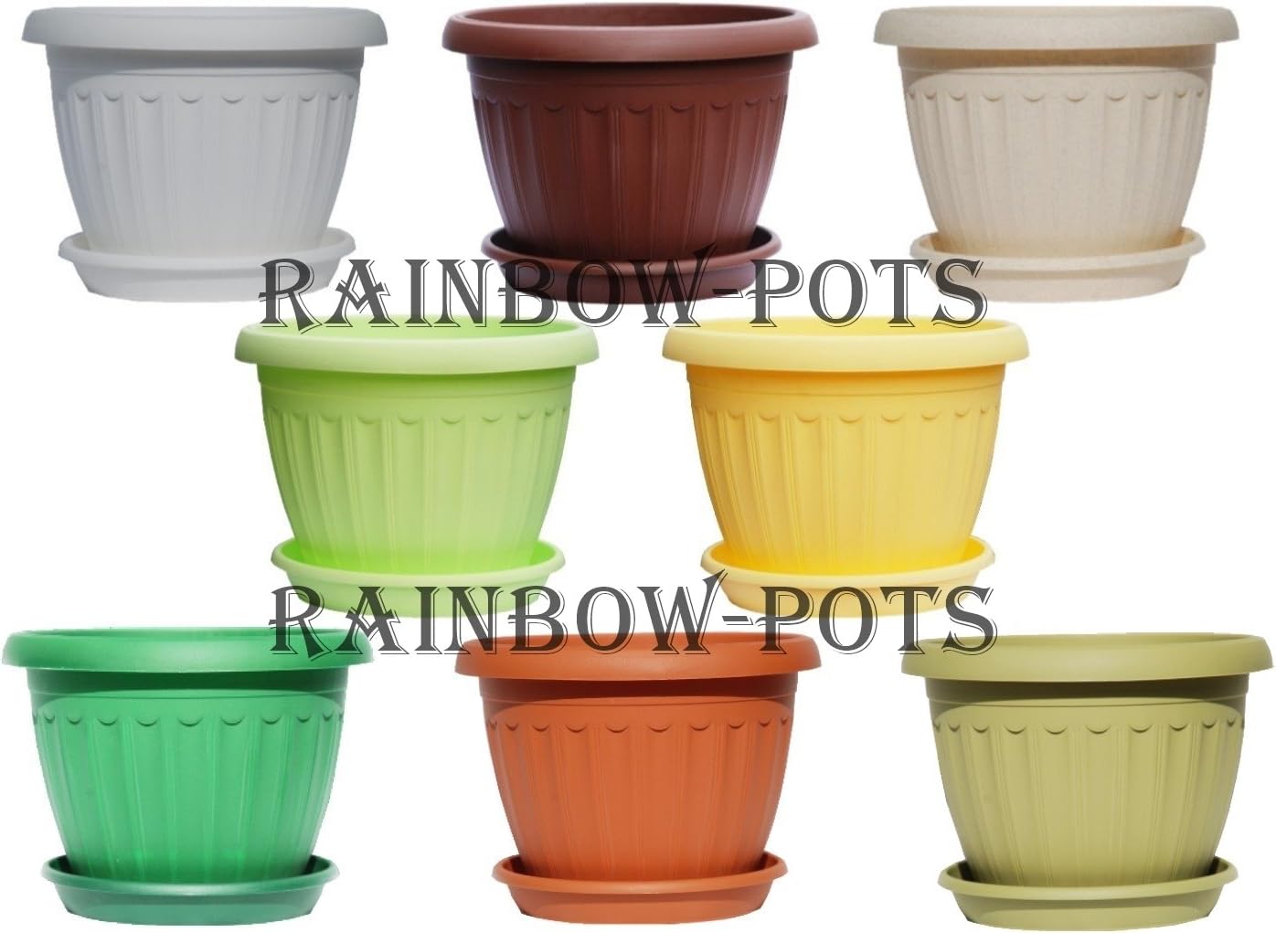Coloured Plastic Plant Pots, Flower Pots, Planters + Saucer - 8 Colours ...