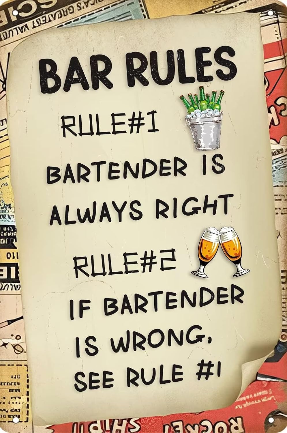 Amazon.com : Bar Rules Metal Tin Sign,Retro Beer Poster Wall Hanging ...