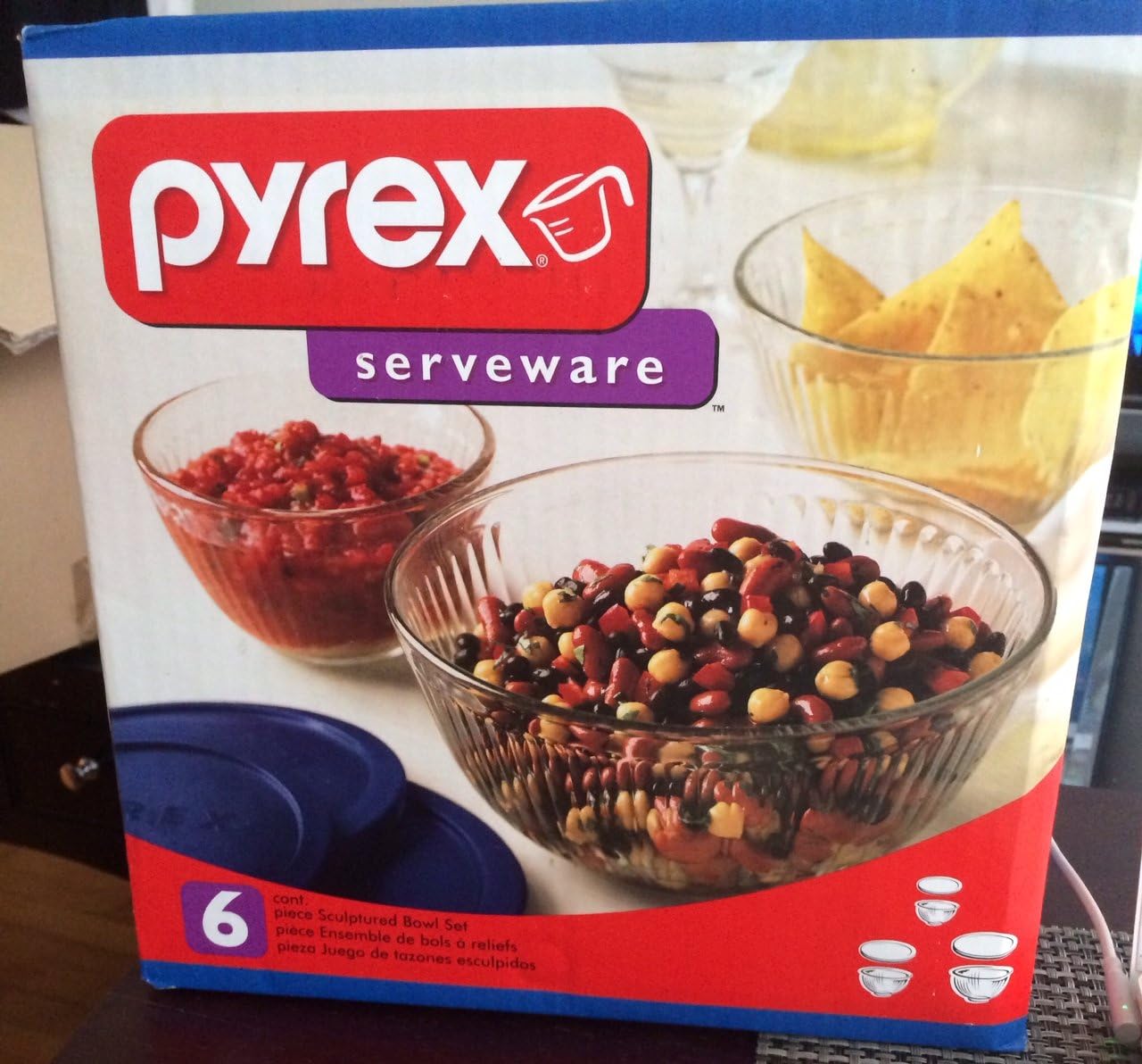 Amazon.com | Pyrex Prepware Sculptured 6-Piece Serving Bowl Set, Clear ...