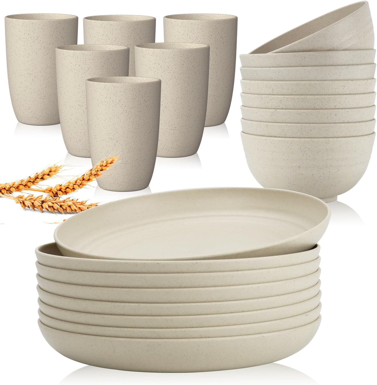 Amazon.com | Wrova wheat straw bowls and plates bundle with cups ...