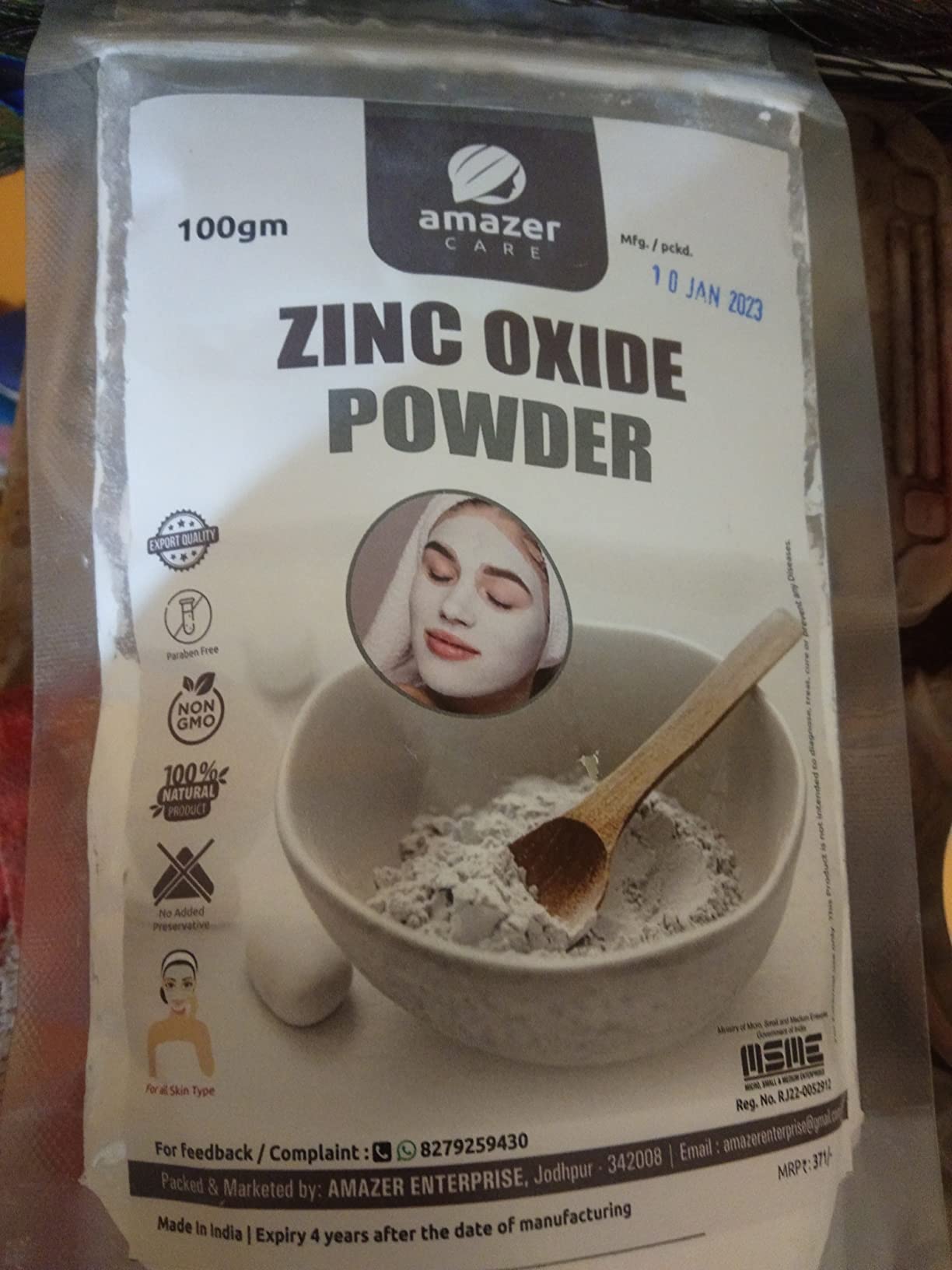 AmazerCare Zinc Oxide Powder (Premium Grade) for Face Pack, Body & Skin ...