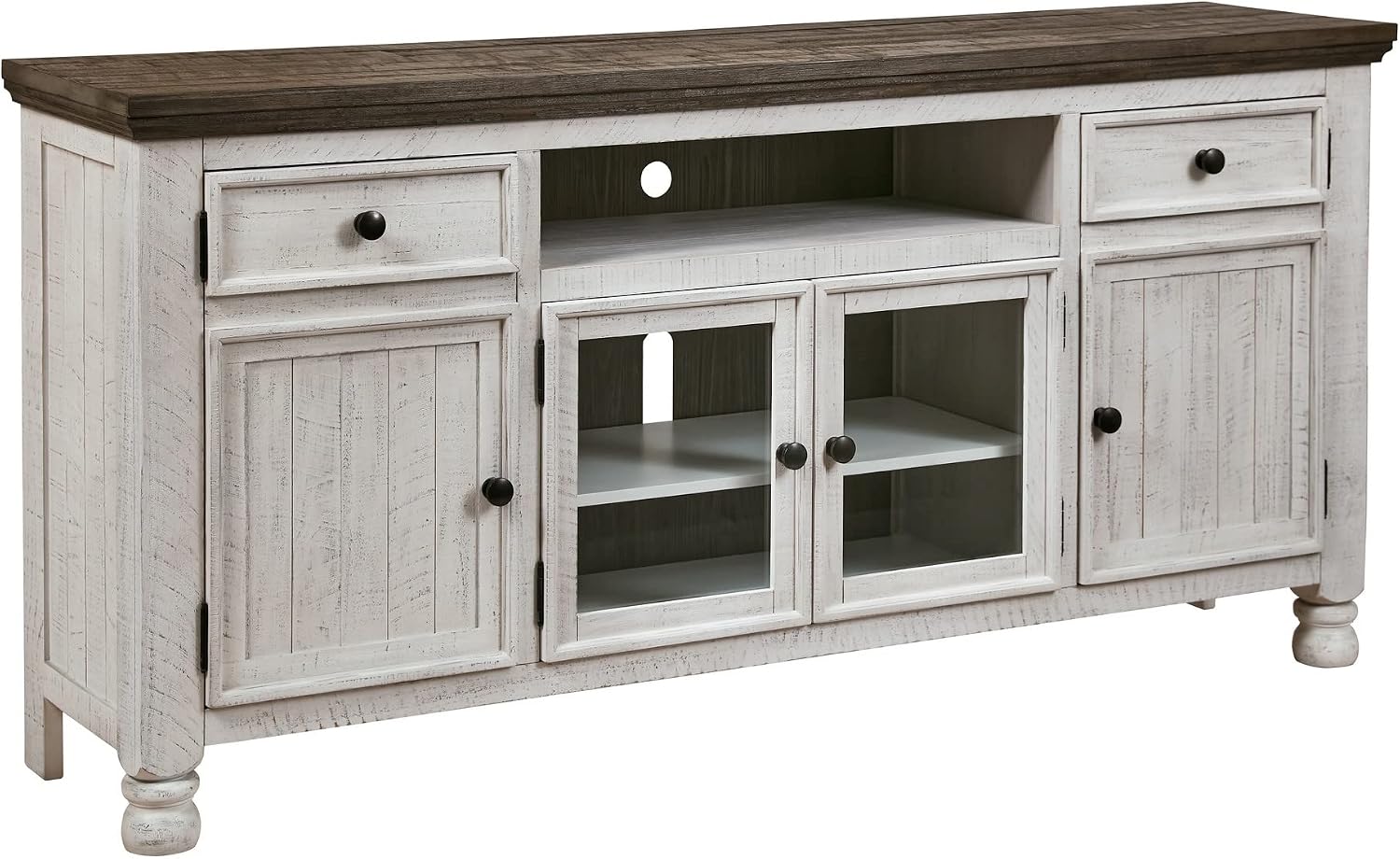 Amazon.com: Benjara 74 Inch 2 Tone Wood TV Entertainment Console, 2 ...