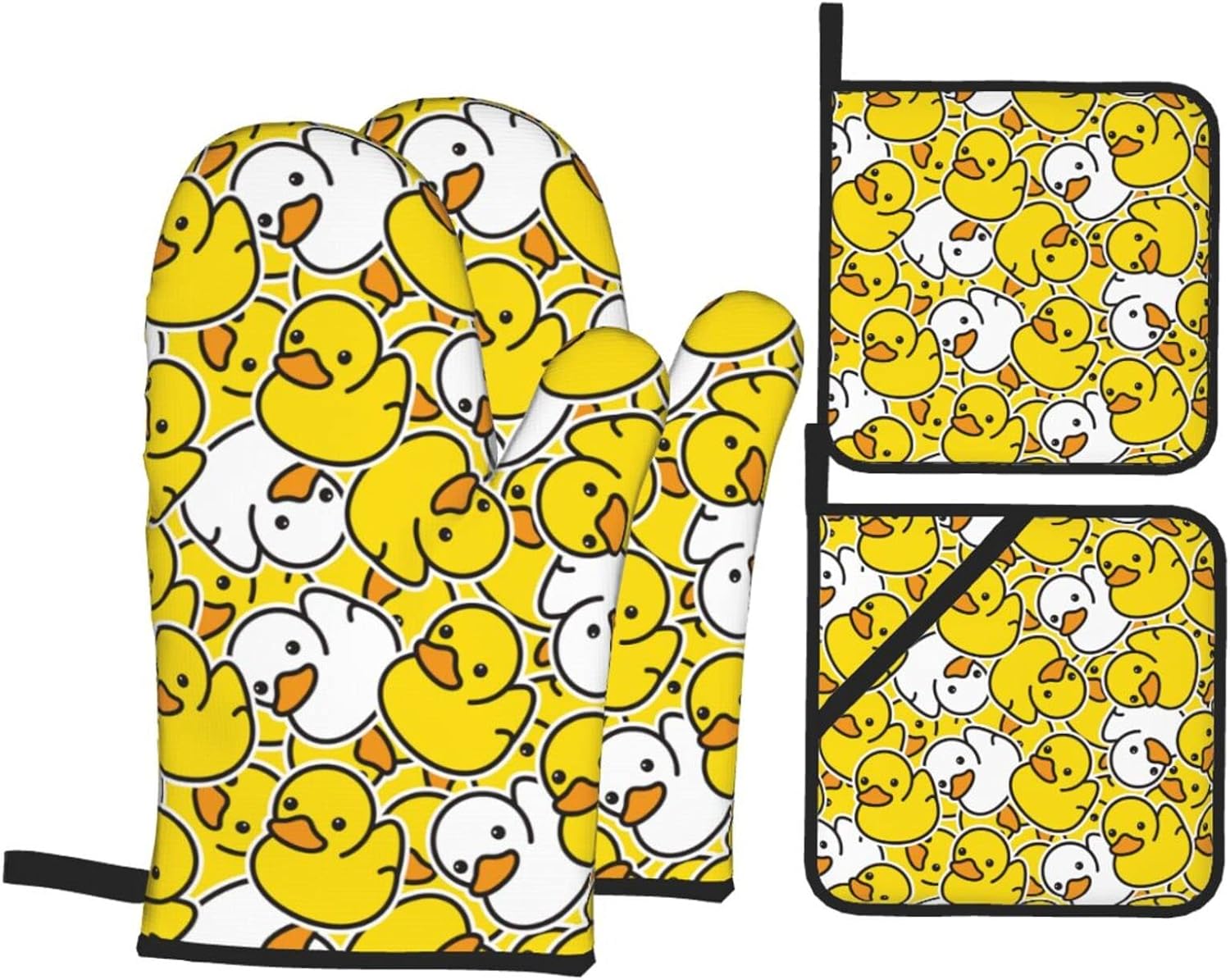 Amazon.com: Cute Yellow Duck Oven Mitts and Pot Holders Set of 4, Oven ...