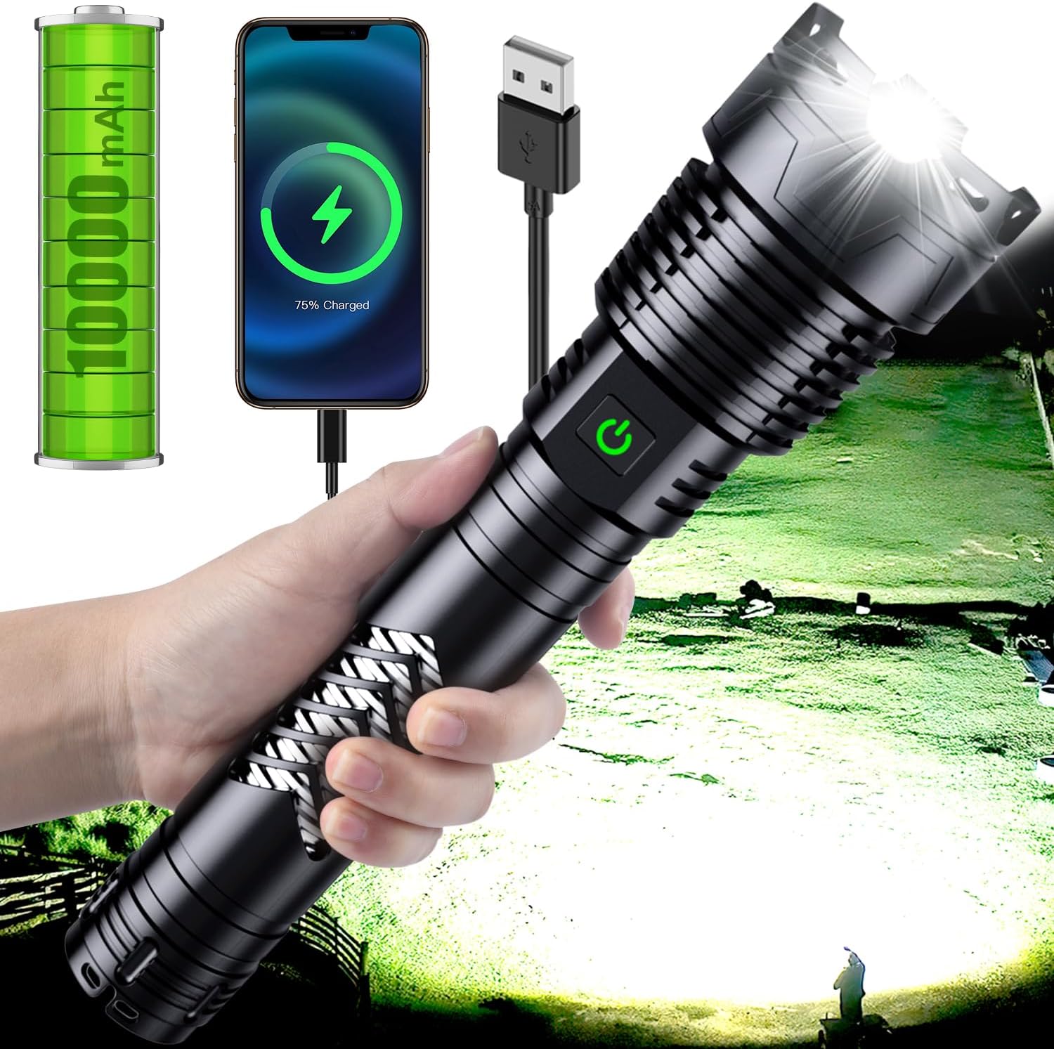 Weoxi Super Bright LED Flashlight, 3600000 High Lumen Rechargeable ...