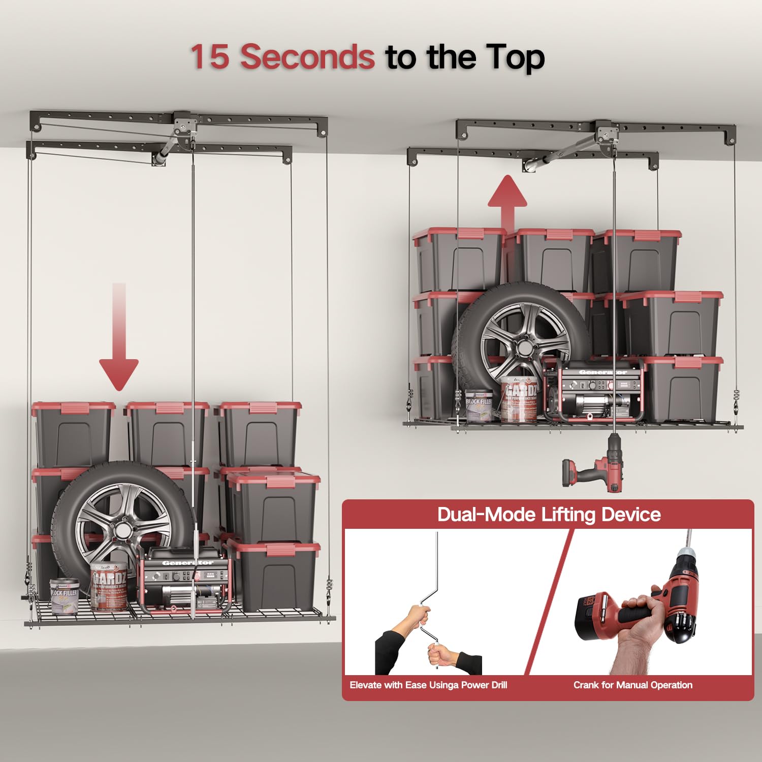 Snapklik.com : KOKORACKER Overhead Garage Storage Lift, Heavy-duty 4x4 ...