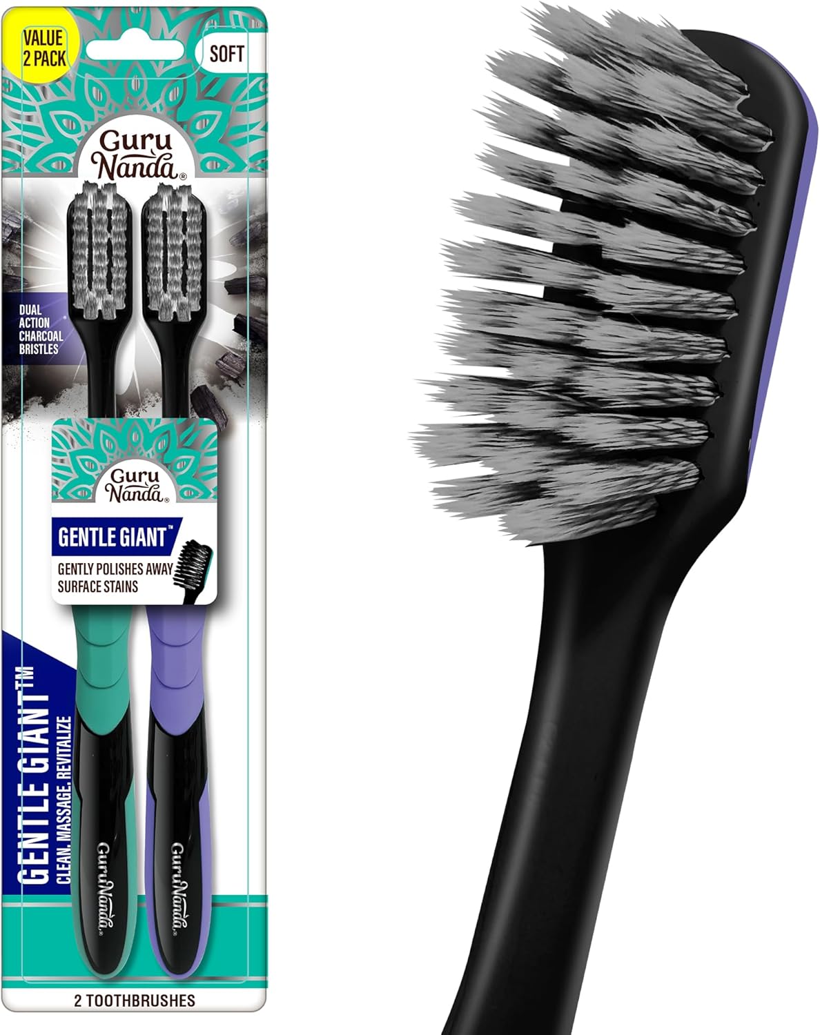 Amazon.com : GuruNanda Gentle Giant Charcoal Toothbrush - Dual Action ...