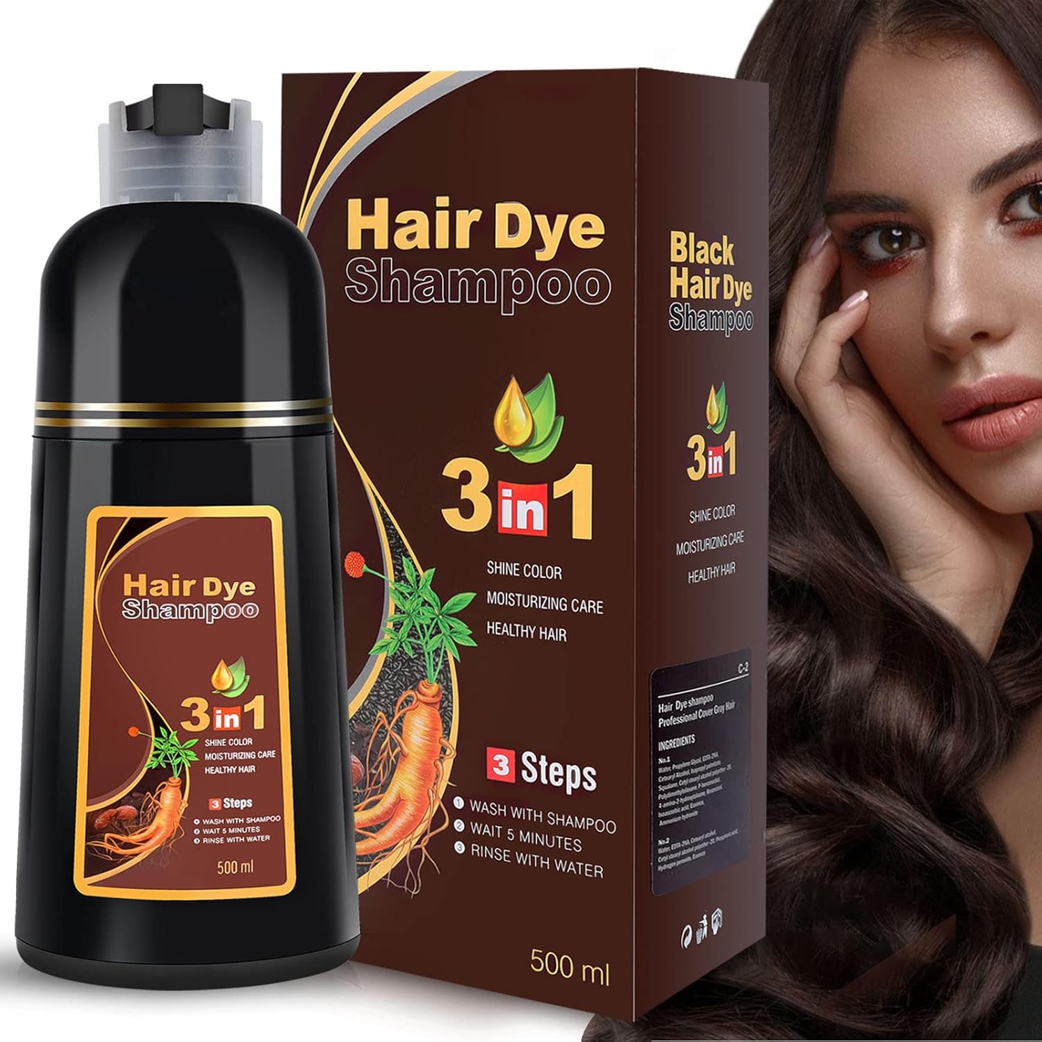 Amazon.com : Dark Brown Hair Dye Shampoo for Gray Hair Coverage Hair ...