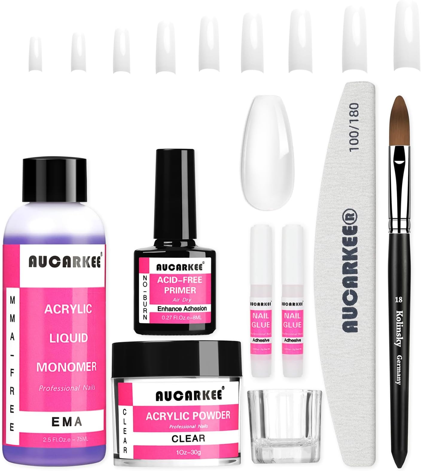 Amazon.com: Acrylic Nail Kit with Primer, Clear/White/Pink Acrylic ...