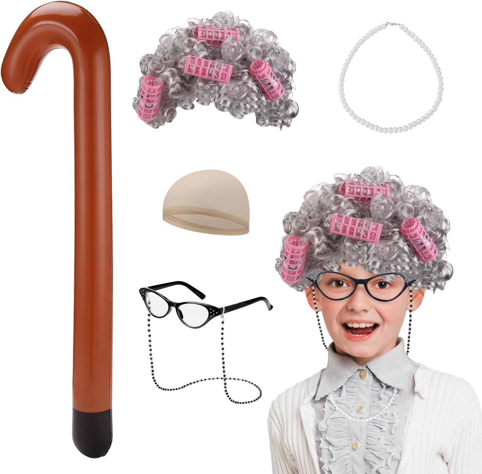 Amazon.com: Qyyiguf Old Lady Wig Costume Set for Halloween Party,Kids ...