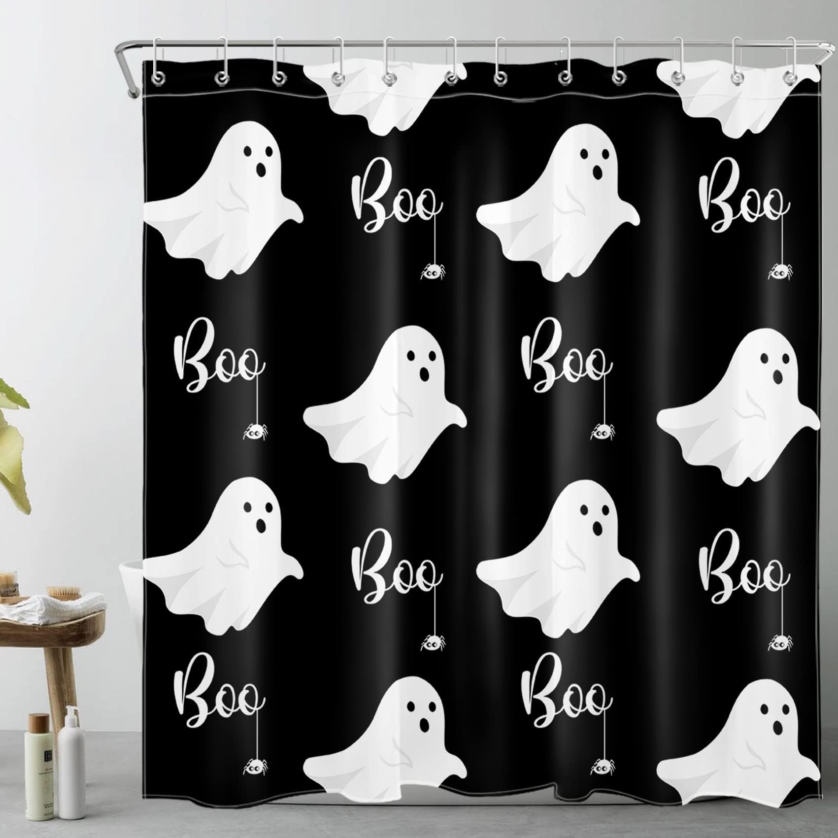 Amazon.com: Mocsicka Halloween Ghost Shower Curtain with 12 Hooks Cute ...